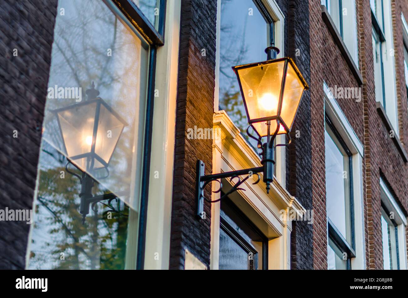 Architectural detail, typical streetlight in Amsterdam, the Netherlands ...