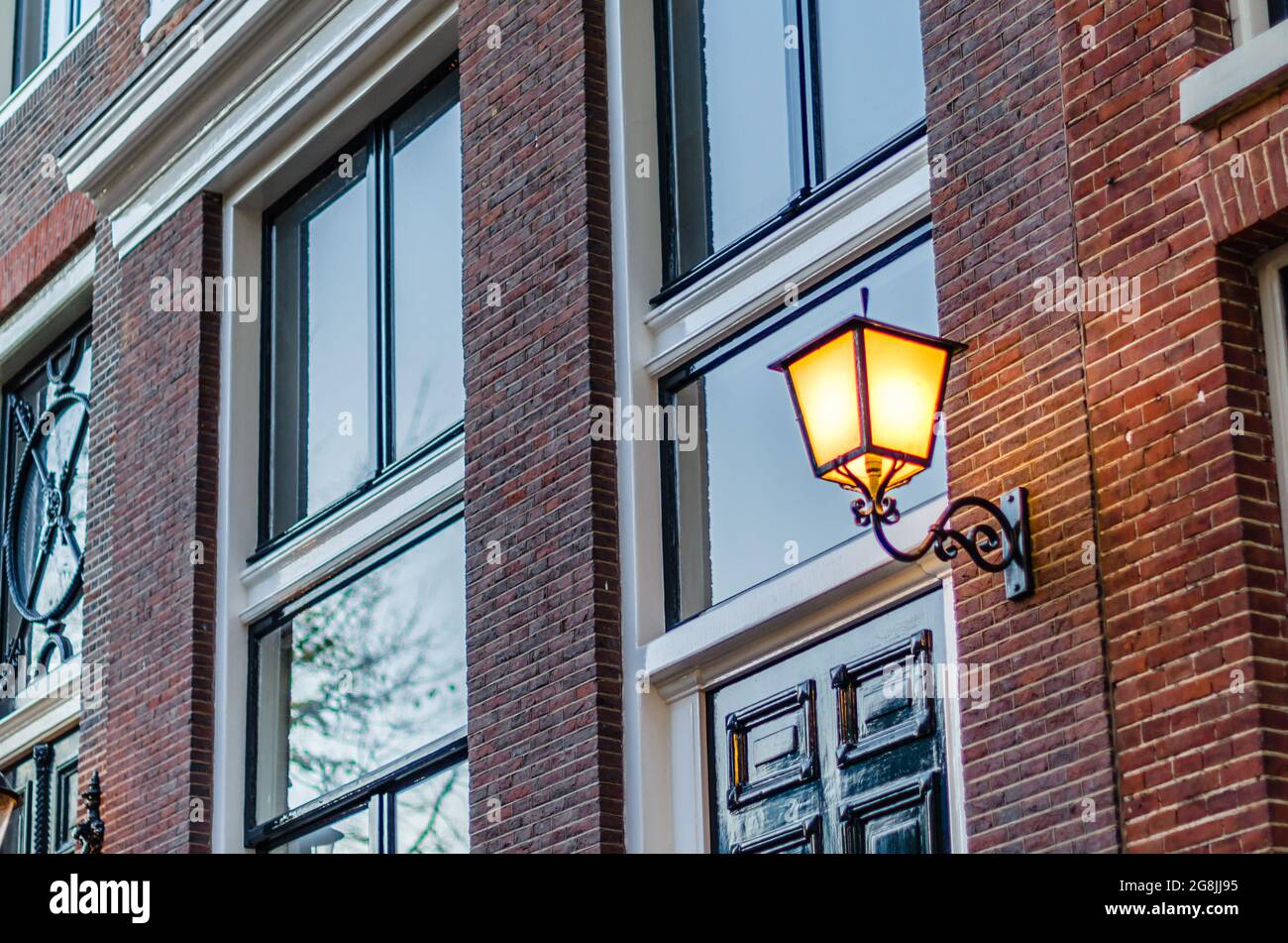 Architectural detail, typical streetlight in Amsterdam, the Netherlands ...
