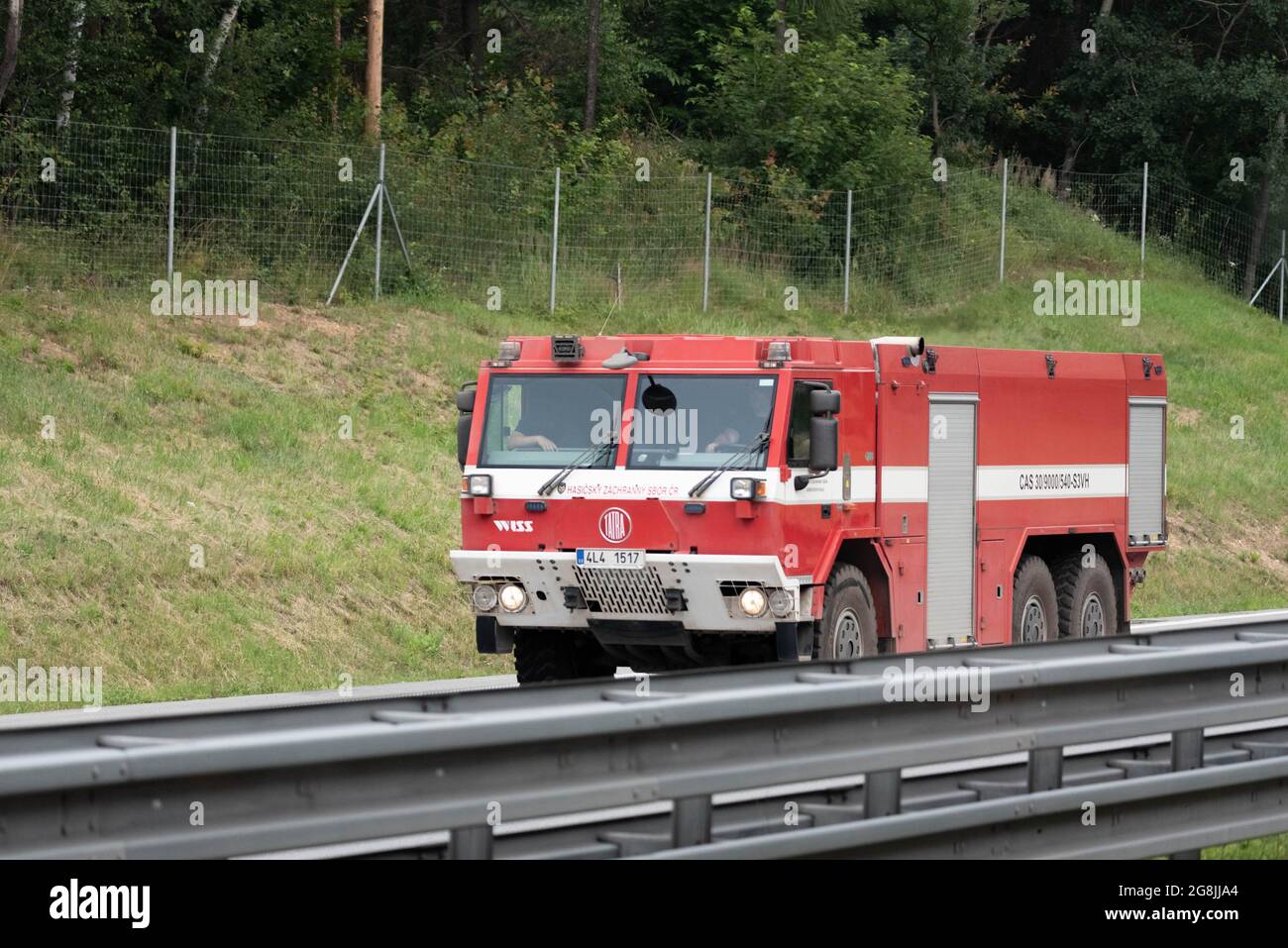 Brno, Czech Republic - July 4, 2021- Column of various cars of the ...