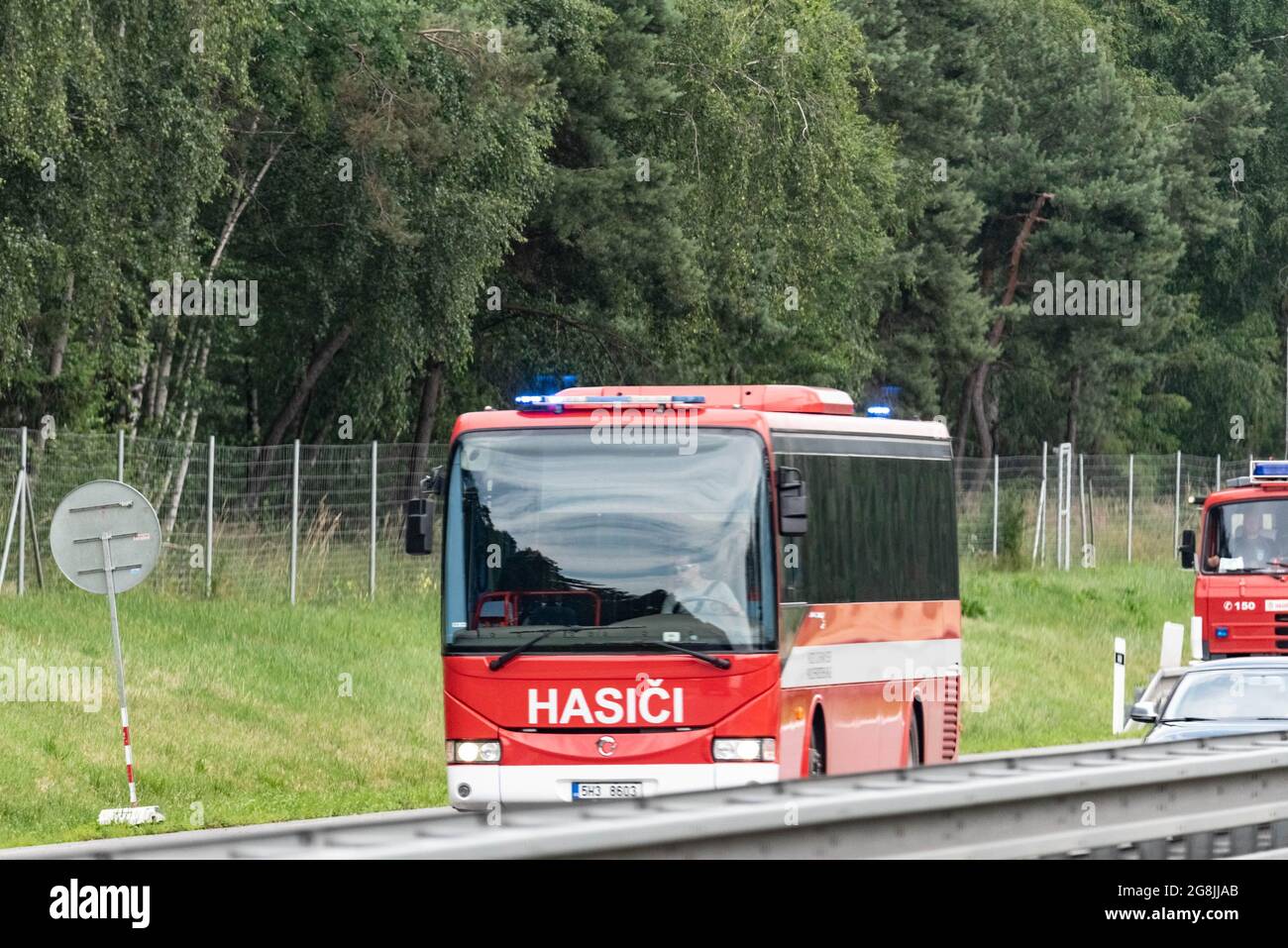 Brno, Czech Republic - July 4, 2021- Column of various cars of the ...
