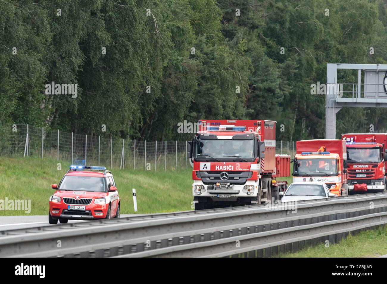 Brno, Czech Republic - July 4, 2021- Column of various cars of the ...