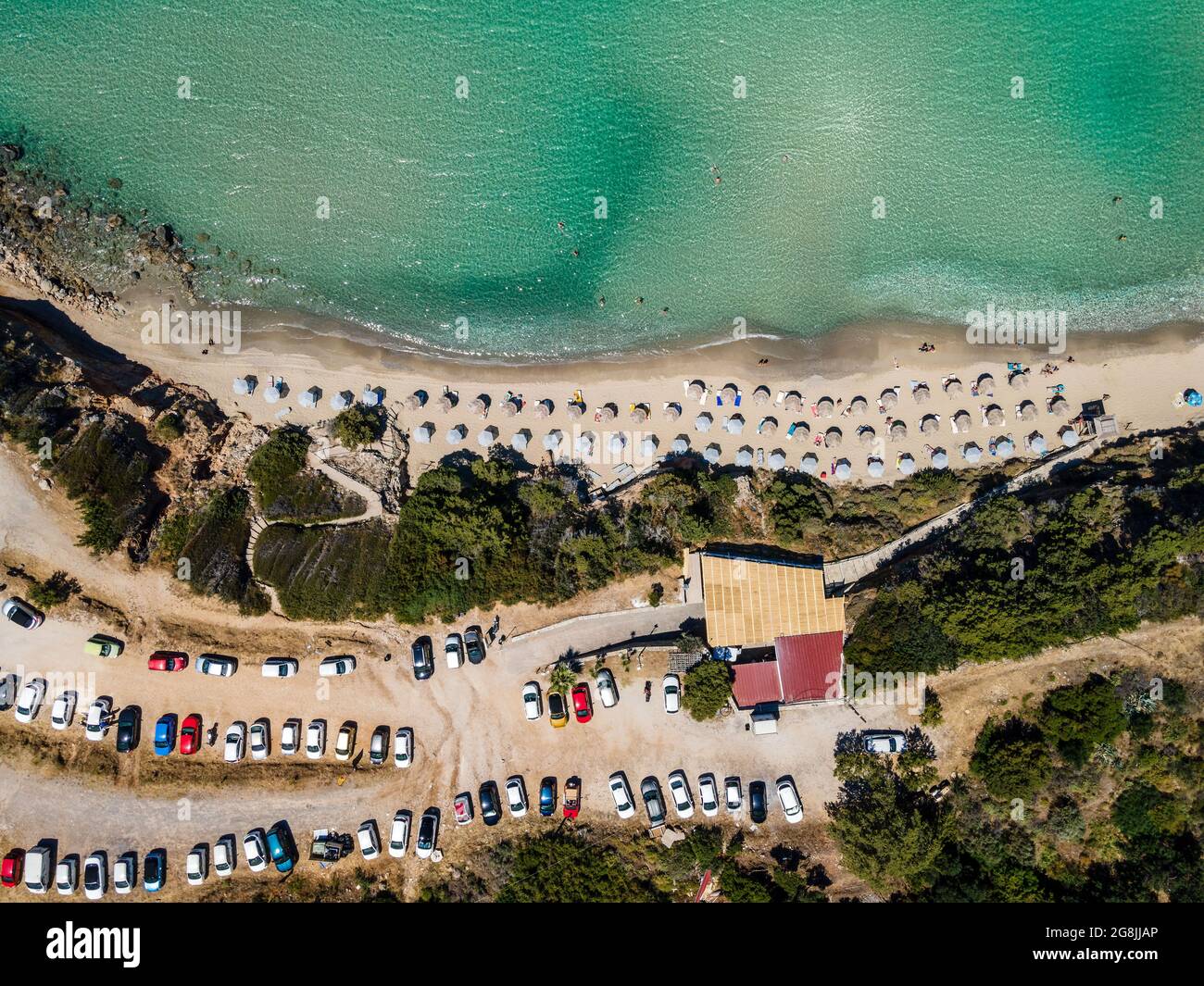 Aerial top view by drone of tropical beach of Voulisma beach, Istron ...