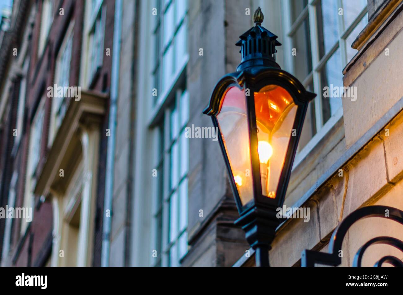 Architectural detail, typical streetlight in Amsterdam, the Netherlands ...