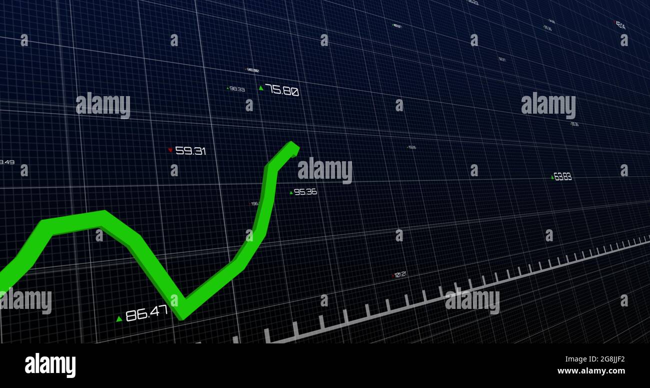Image of green graph line on blue grid Stock Photo - Alamy