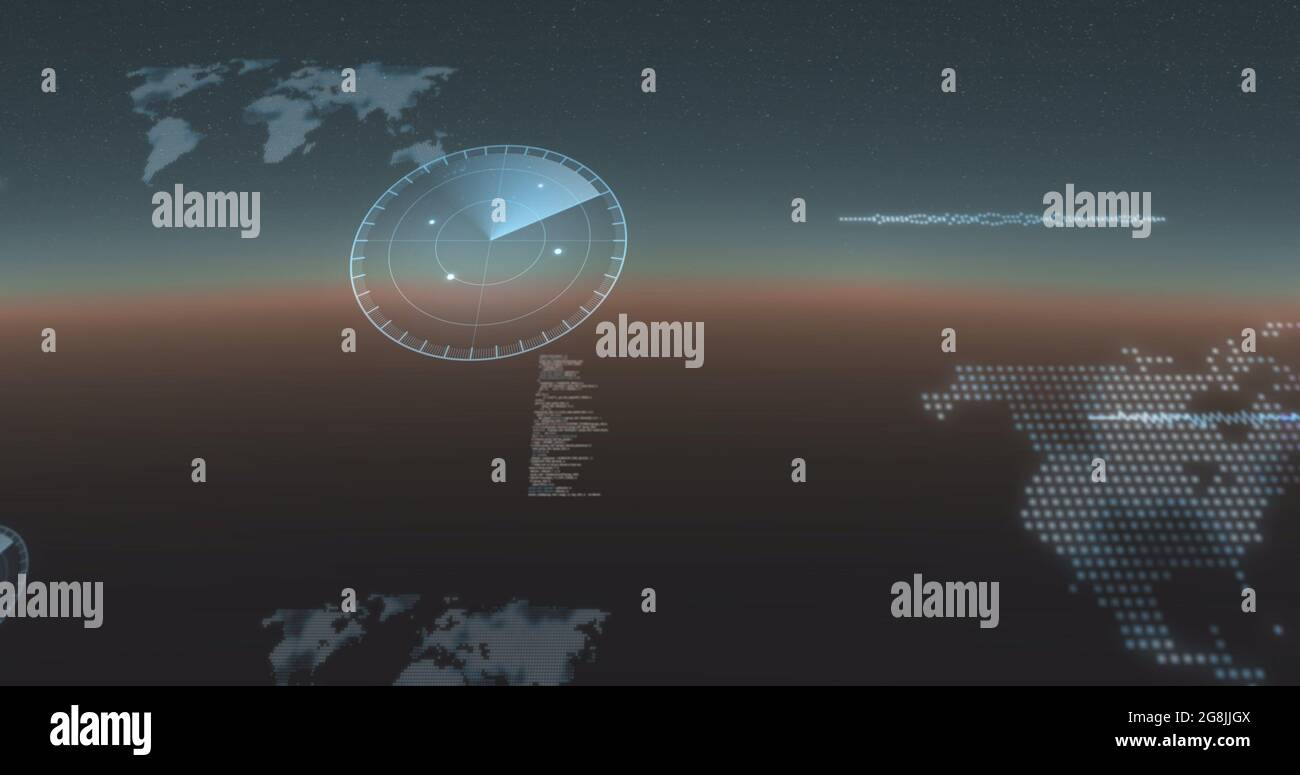 Image of data processing, world maps and statistics recording on ...