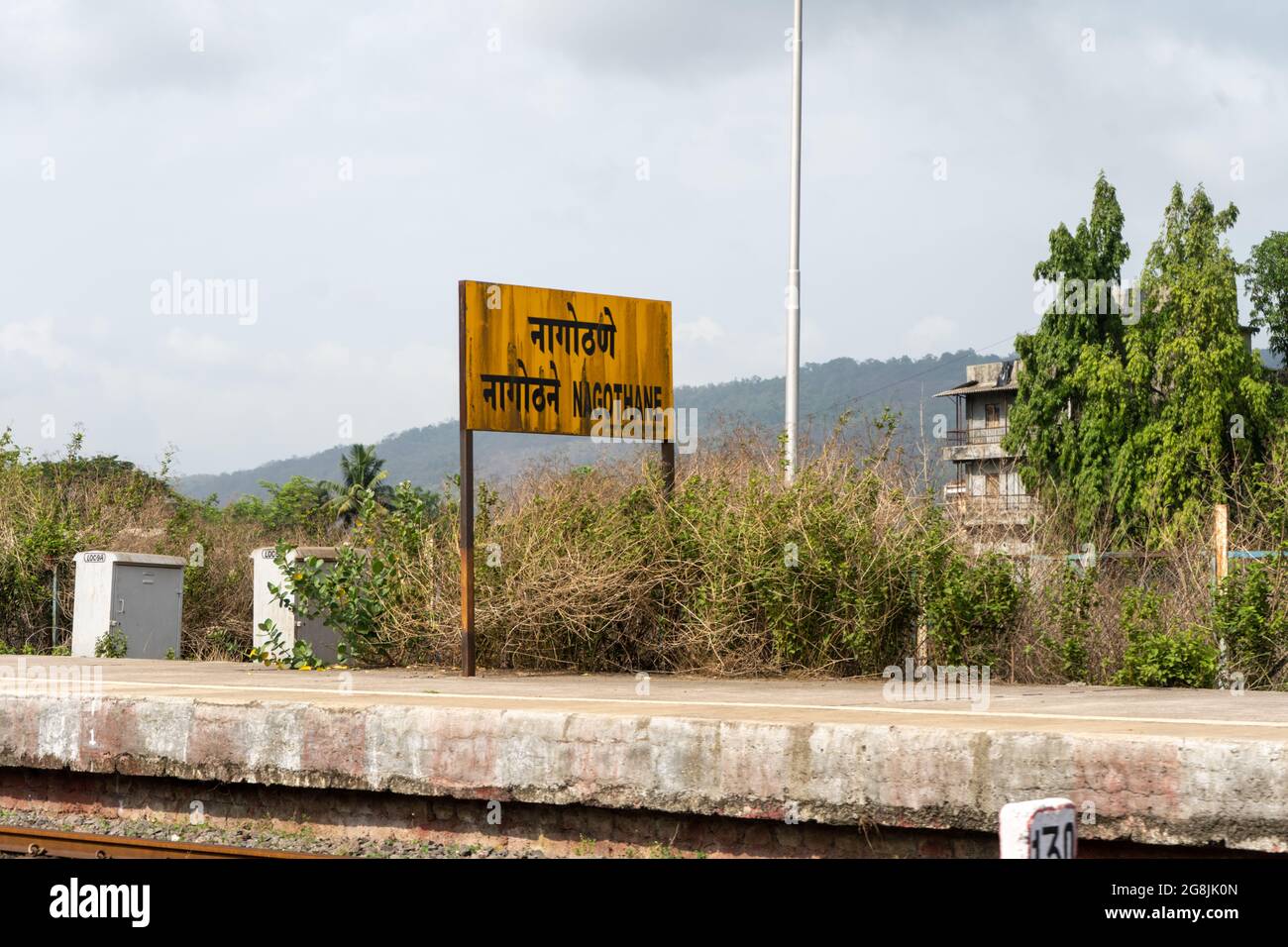 Closeup of Indian signage at Nagothane railway station in India Stock ...