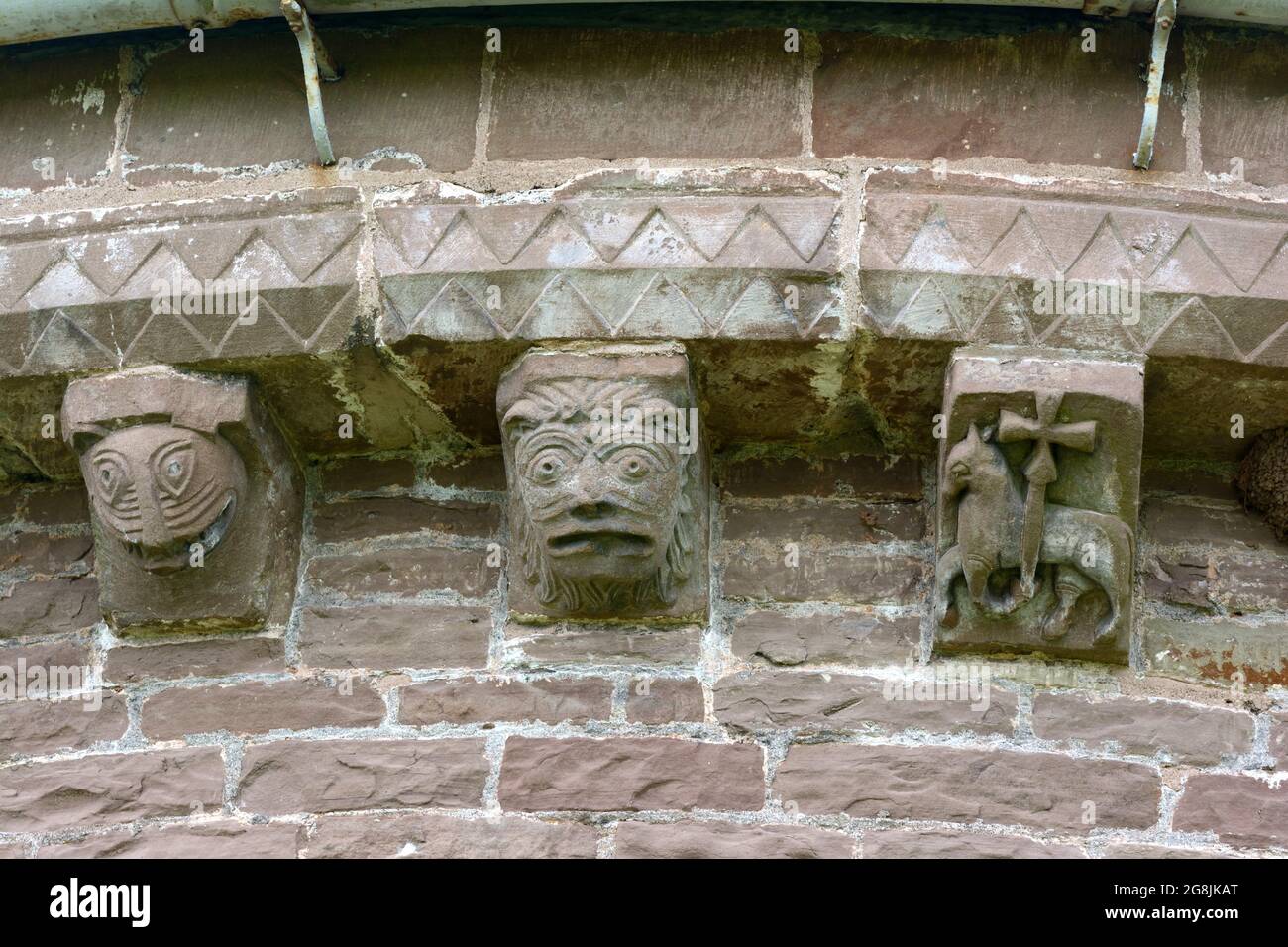Historical stone carved corbels St Mary and St David Church Kilpeck ...