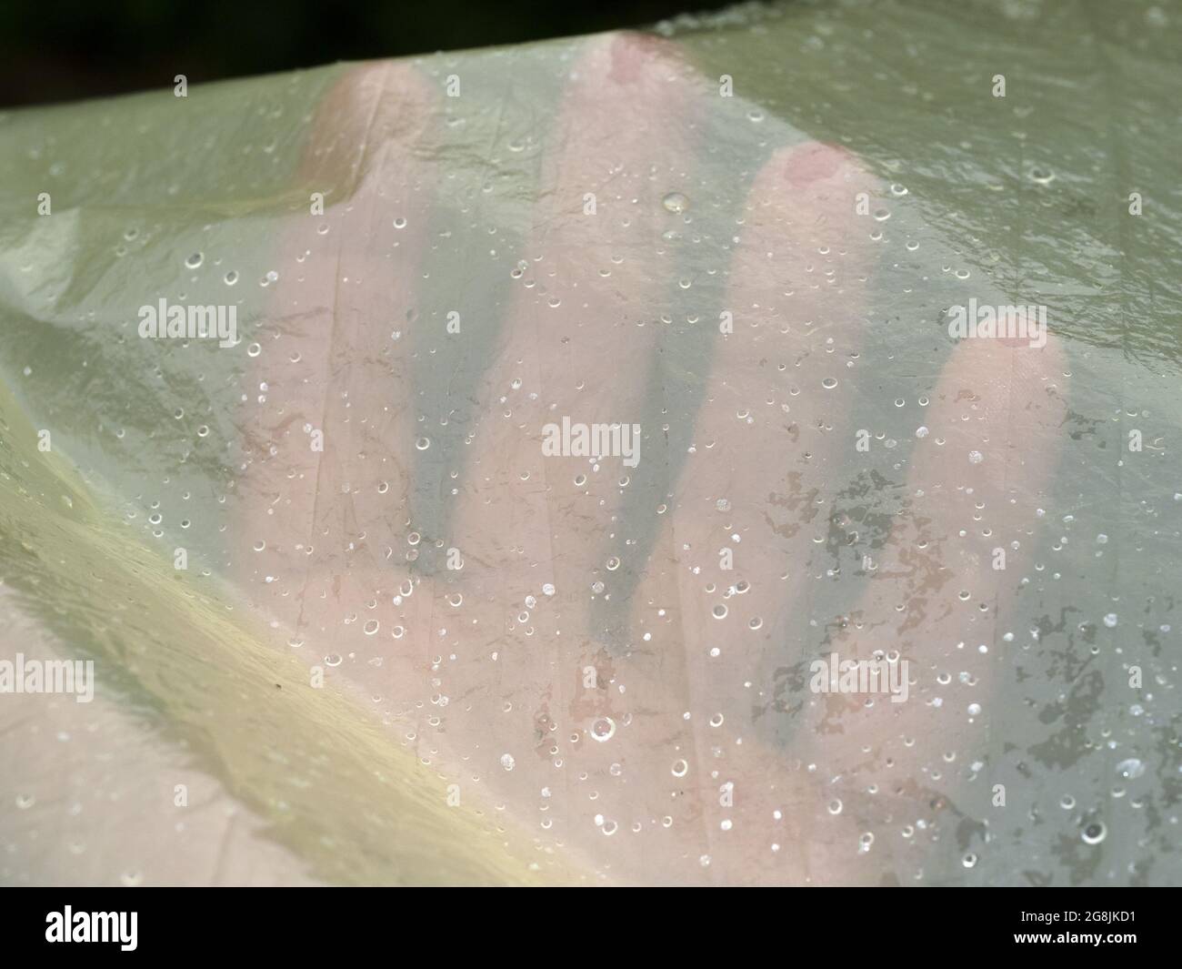 human hand wrapped in green plastic Stock Photo - Alamy