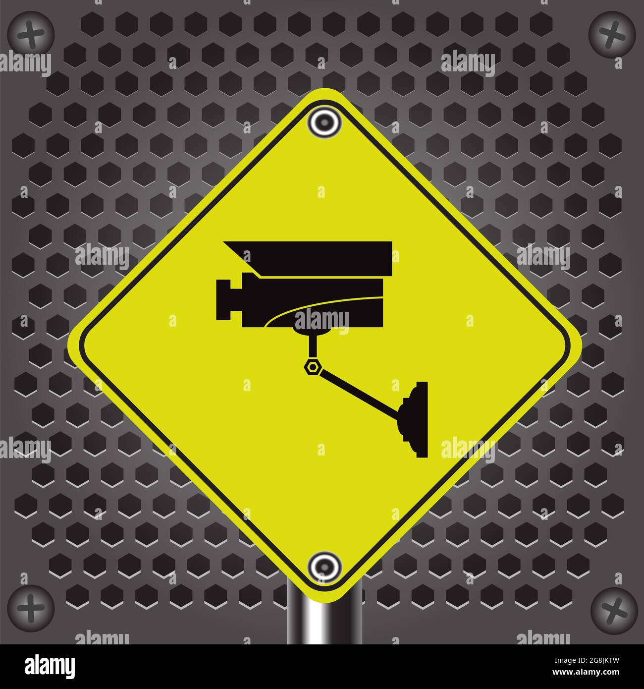 Professional CCTV Camera. Outdoor Video System. Yellow Warning Sign ...