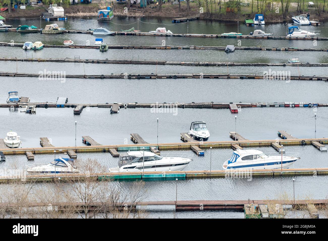 Small yacht marine in Kiev a gloomy spring day Stock Photo - Alamy