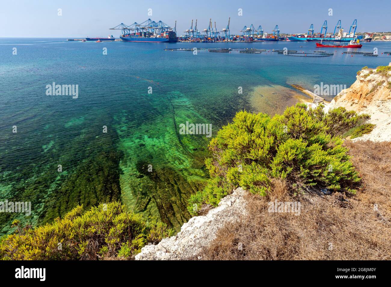Huge container ship in the cargo port of the island of Malta ...