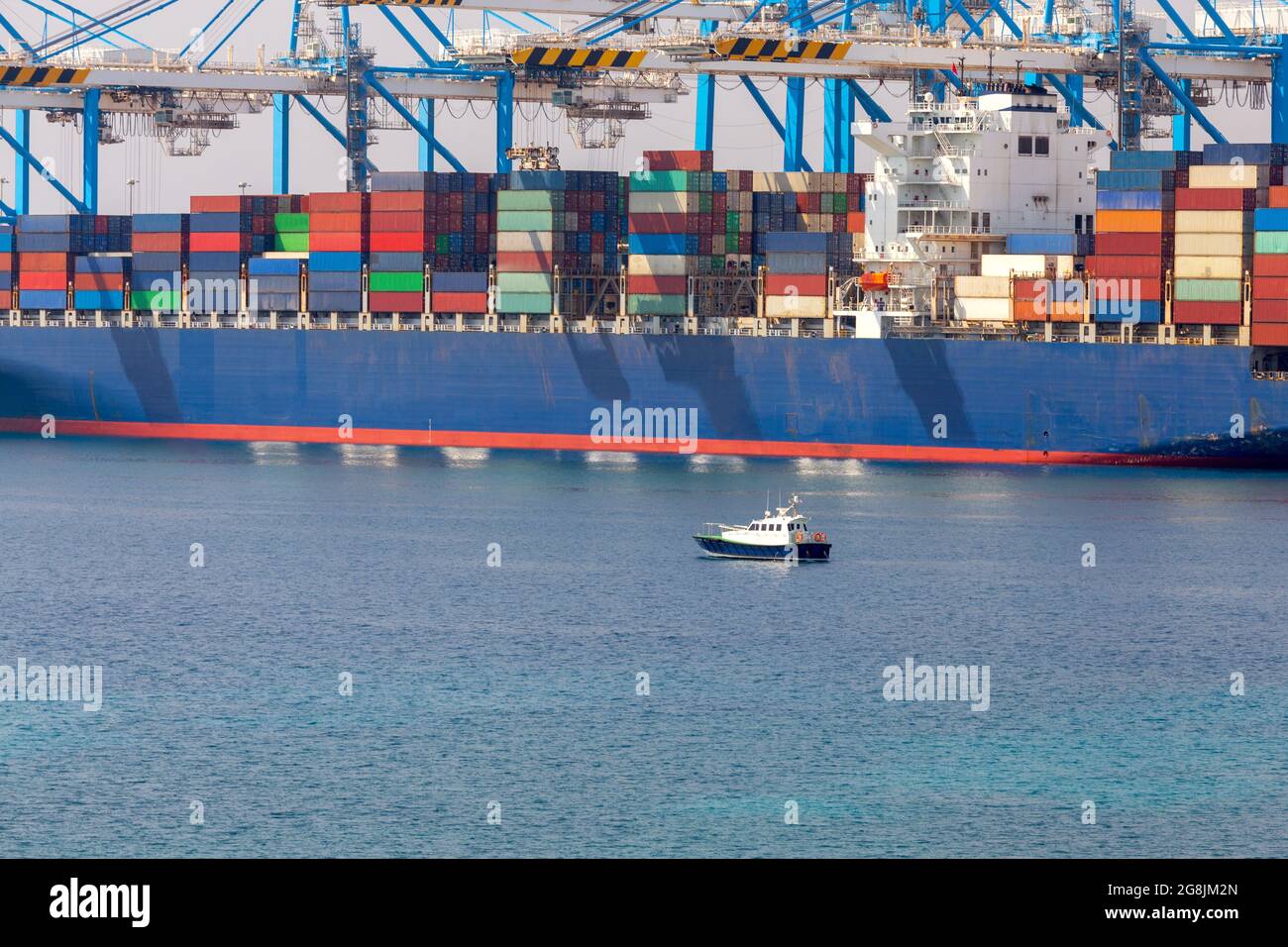 Huge container ship in the cargo port of the island of Malta ...