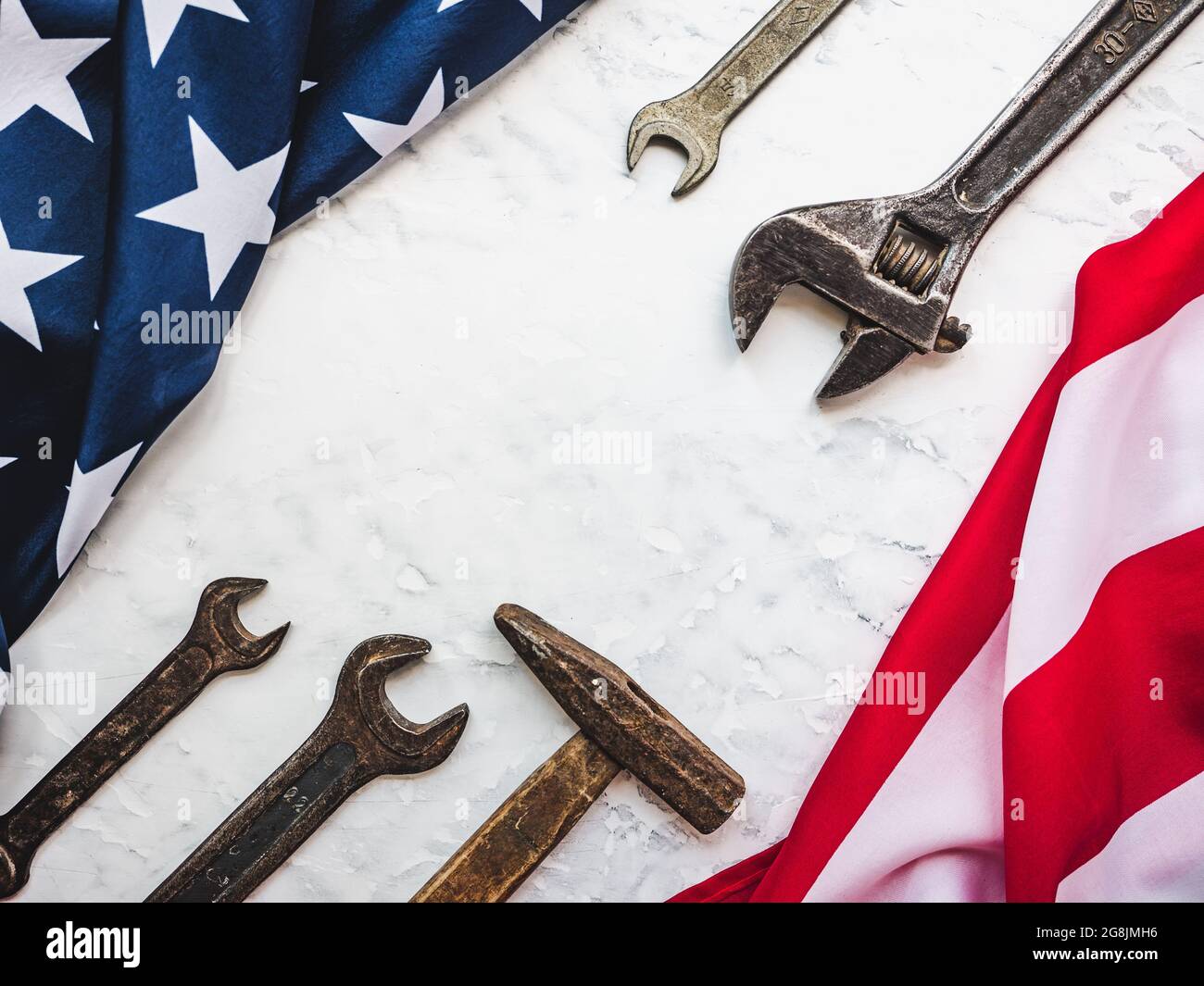 LABOR DAY. Hand tools and the Flag of the United States of America ...