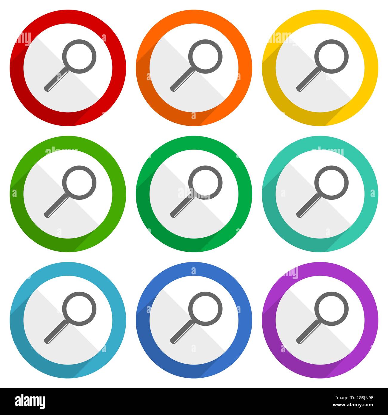 Search vector icons, set of colorful flat design buttons for webdesign ...