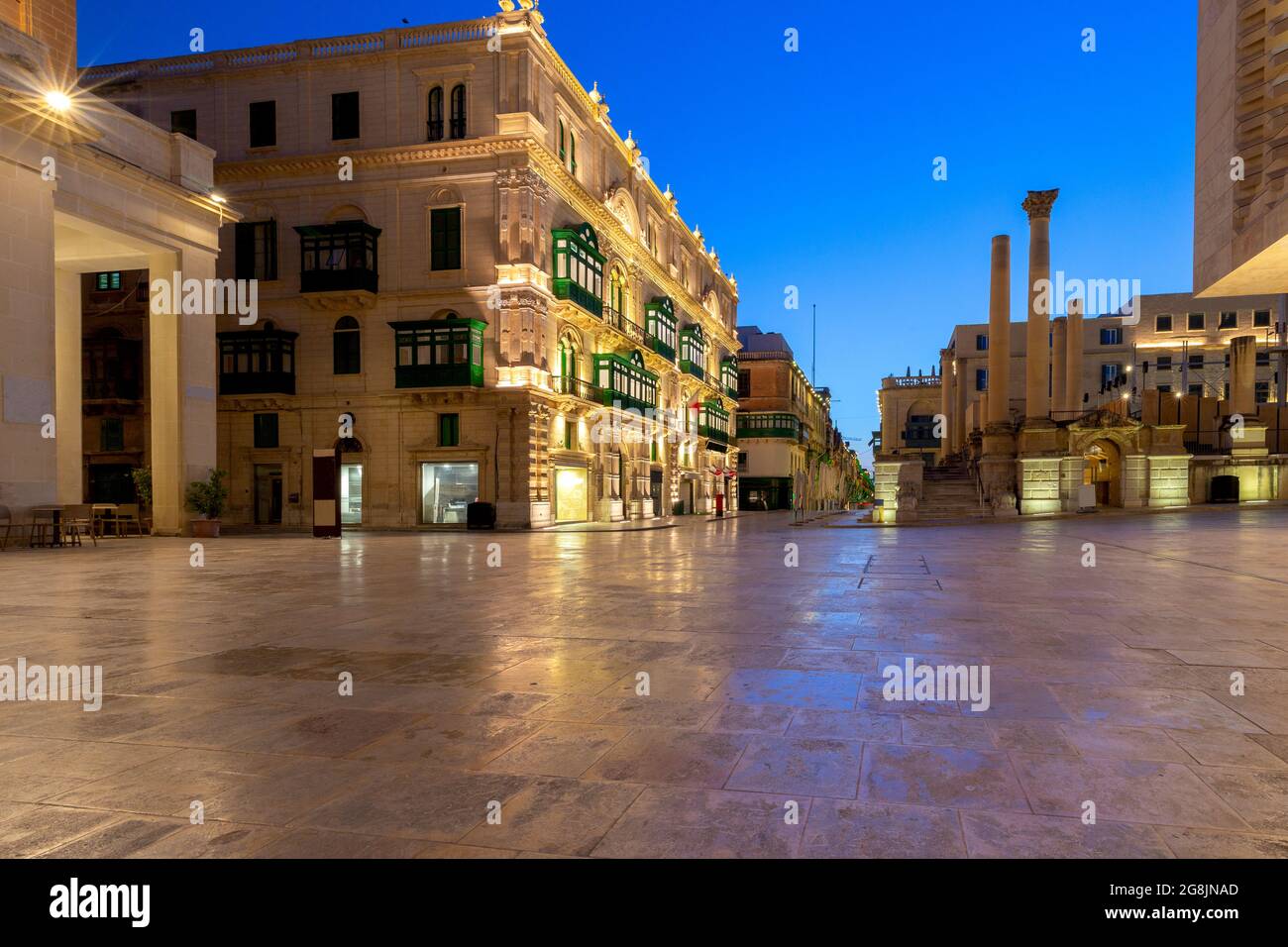 The main central street in Valletta - Republic street in the night ...