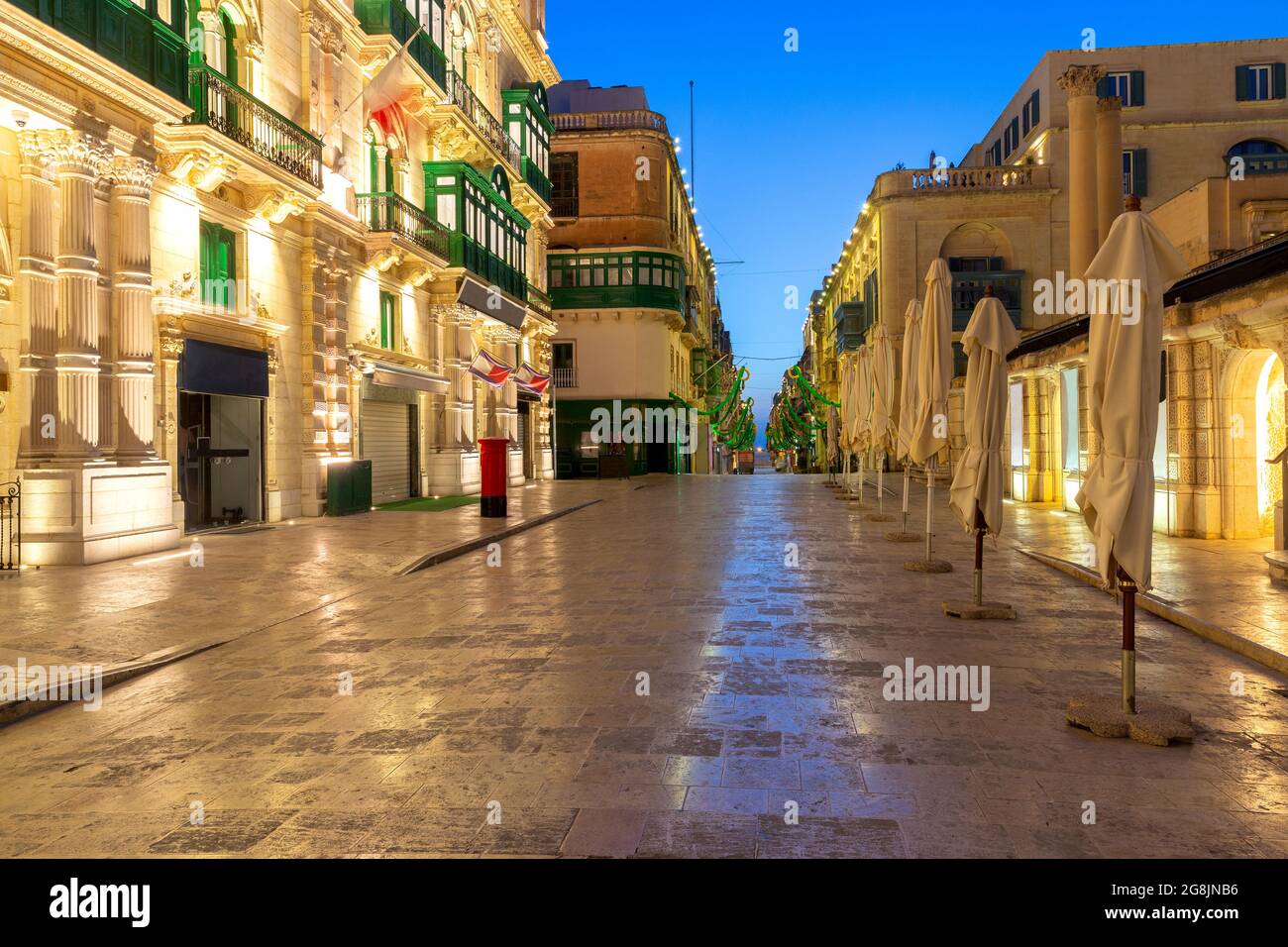 The main central street in Valletta - Republic street in the night ...