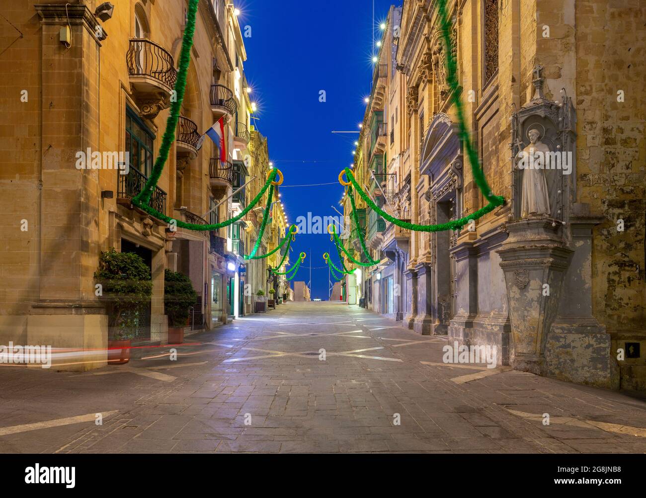 The main central street in Valletta - Republic street in the night ...
