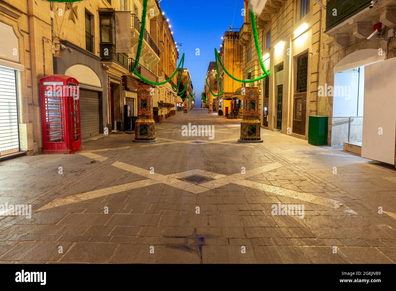 The main central street in Valletta - Republic street in the night ...