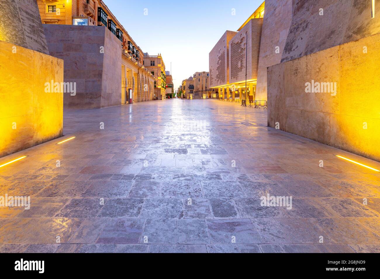 The main central street in Valletta - Republic street in the night ...