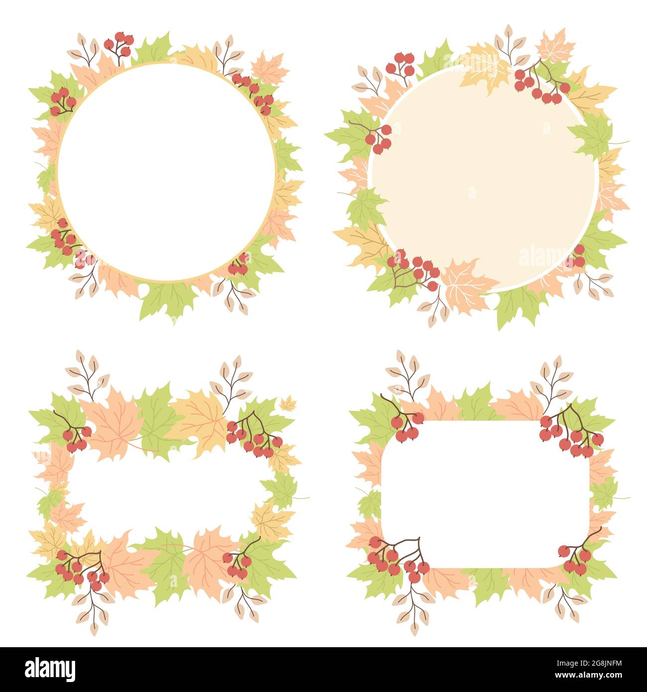 Autumn pattern from leaves. A collection of round and rectangular ...