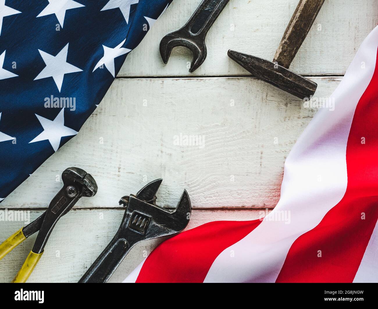 LABOR DAY. Hand tools and the Flag of the United States of America ...