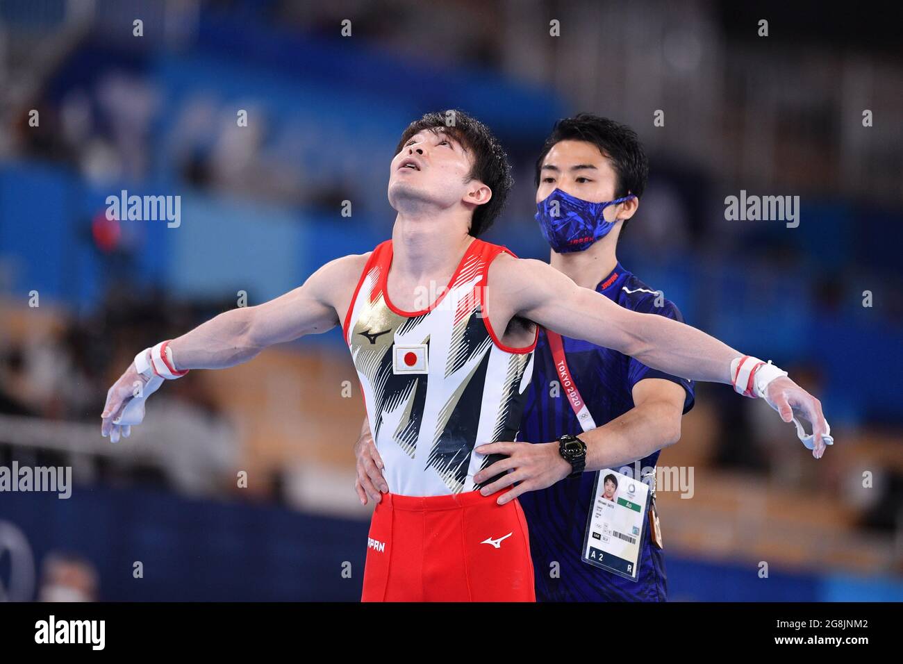 Tokyo, Japan. Credit: MATSUO. 21st July, 2021. (L-R) Kohei Uchimura, Hiroaki Sato coach (JPN ...