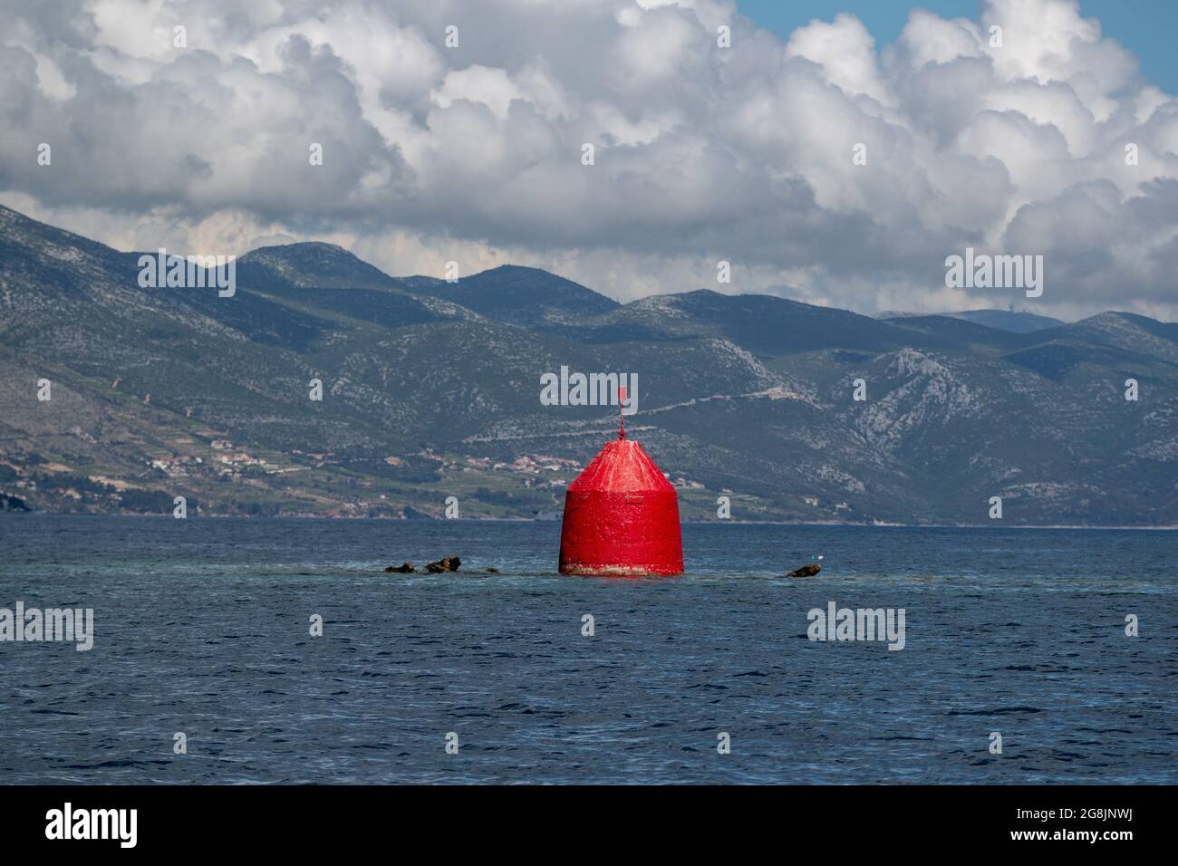 Plastic buoy floating in the middle of the water captured in Dalmatien ...
