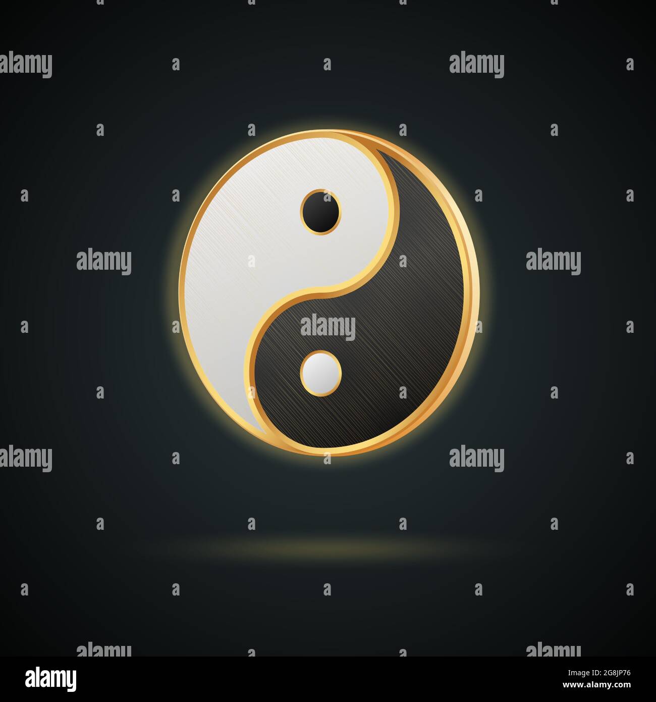 Realistic golden yin yang symbol isolated on dark background. Vector ...