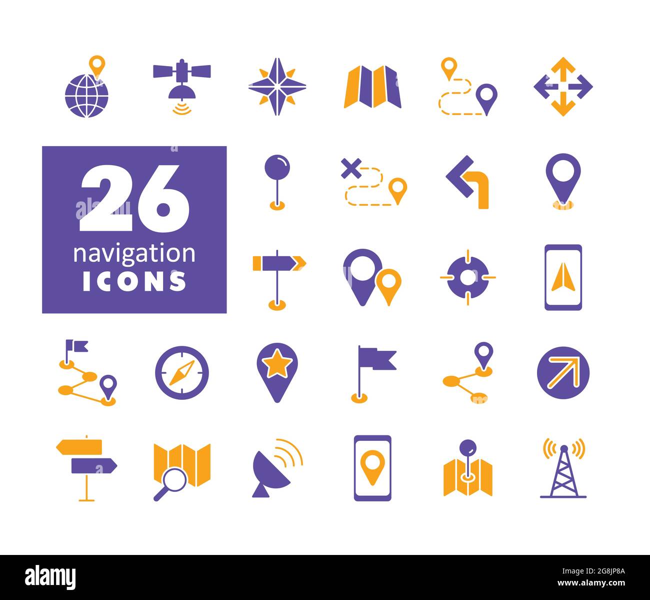 Maps, location, navigation vector glyph icons set. Graph symbol for ...