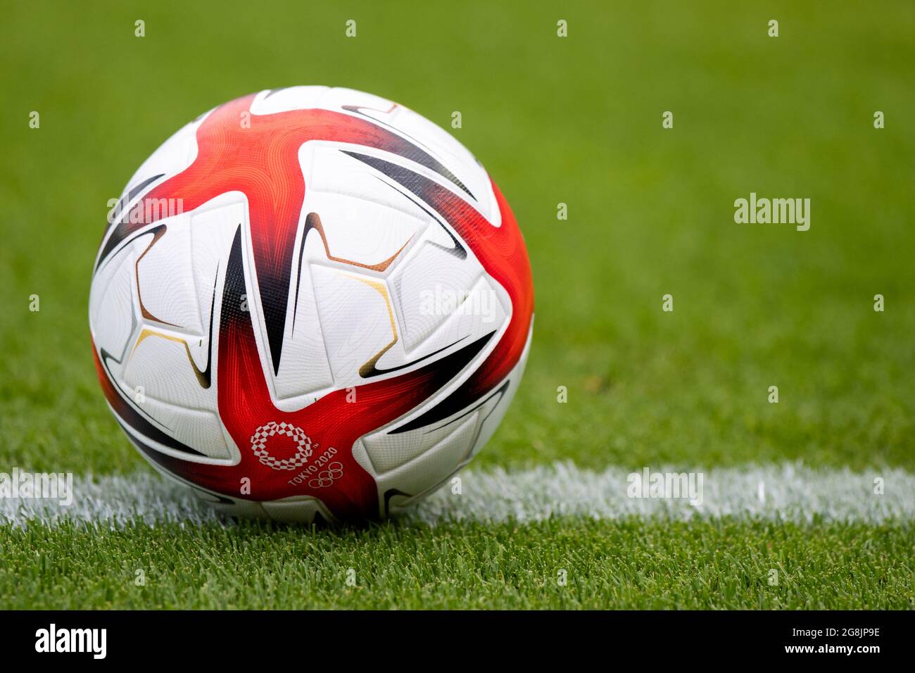 RIFU, JAPAN - JULY 21: Detailed view of an Adidas Olympic football ...