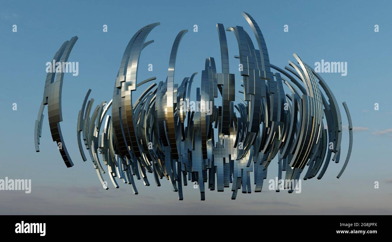 3D Rendering of some metal shapes floating in the air Stock Photo - Alamy