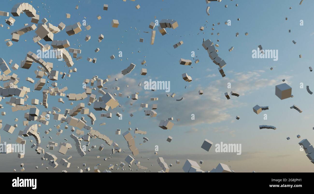3D Rendering of some cubes floating in the air Stock Photo - Alamy