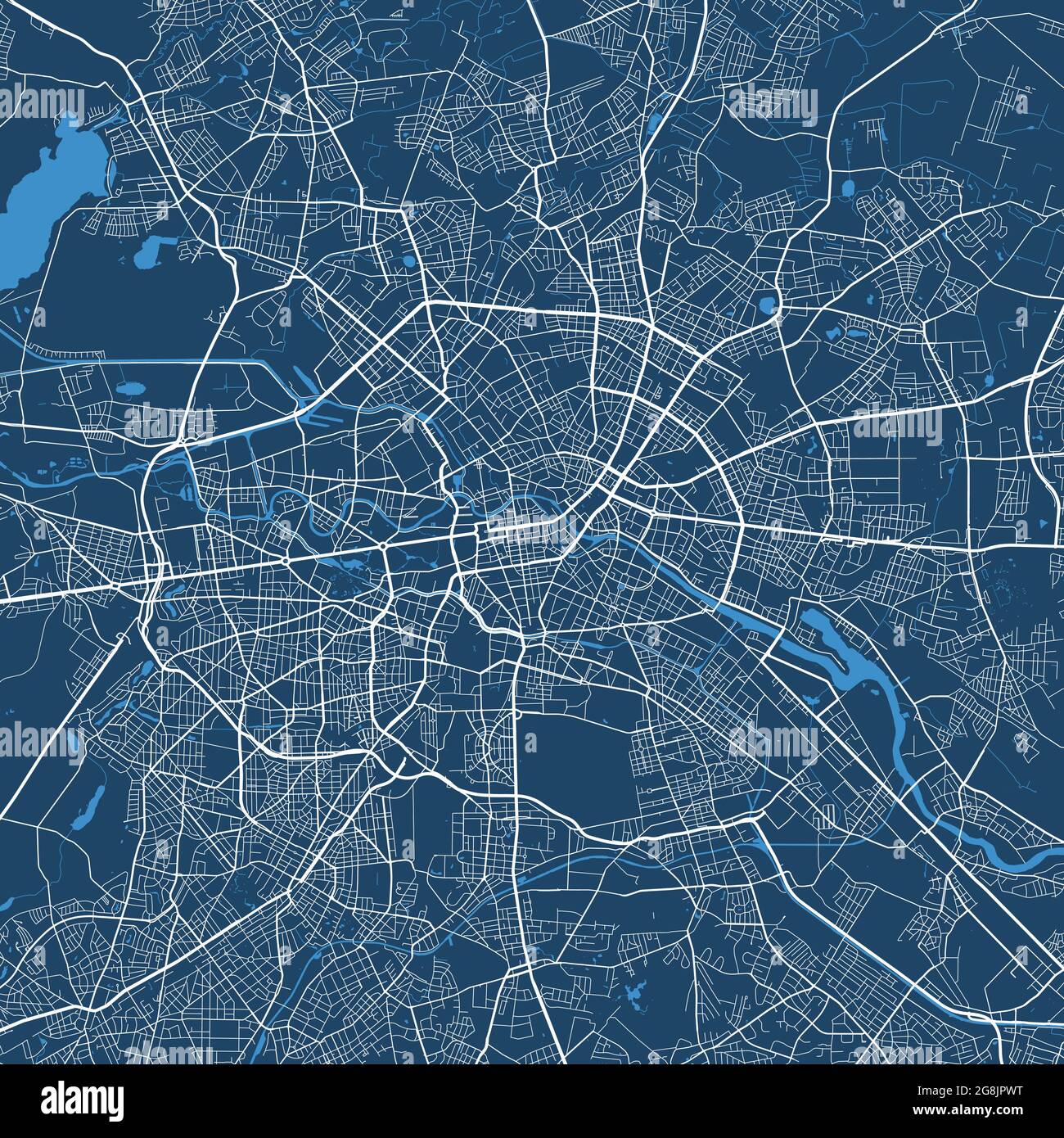 Detailed map poster of Berlin city administrative area. Cityscape ...