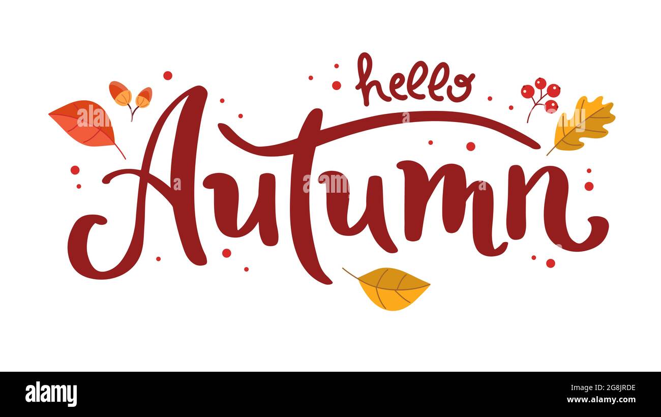 Autumn lettering with leaves. Handwritten brush calligraphy. Vector ...