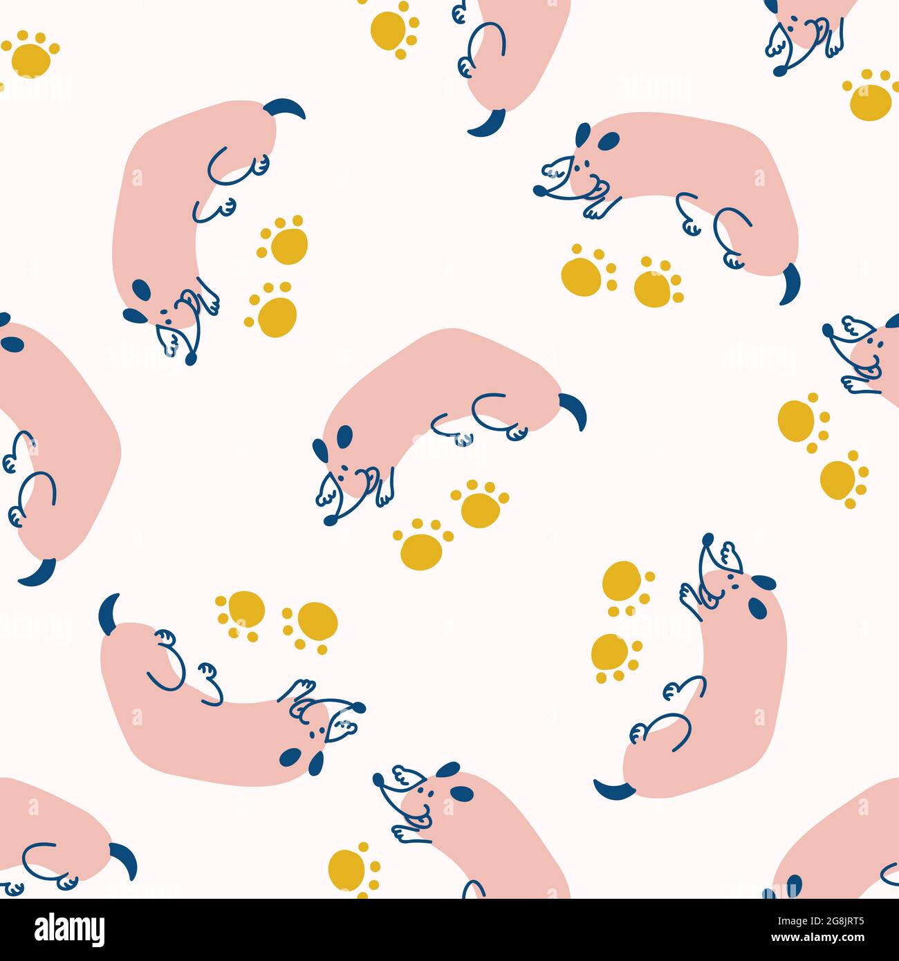 Seamless cute cartoon pet dog doodle pattern. Whimsical minimal 2 tone ...