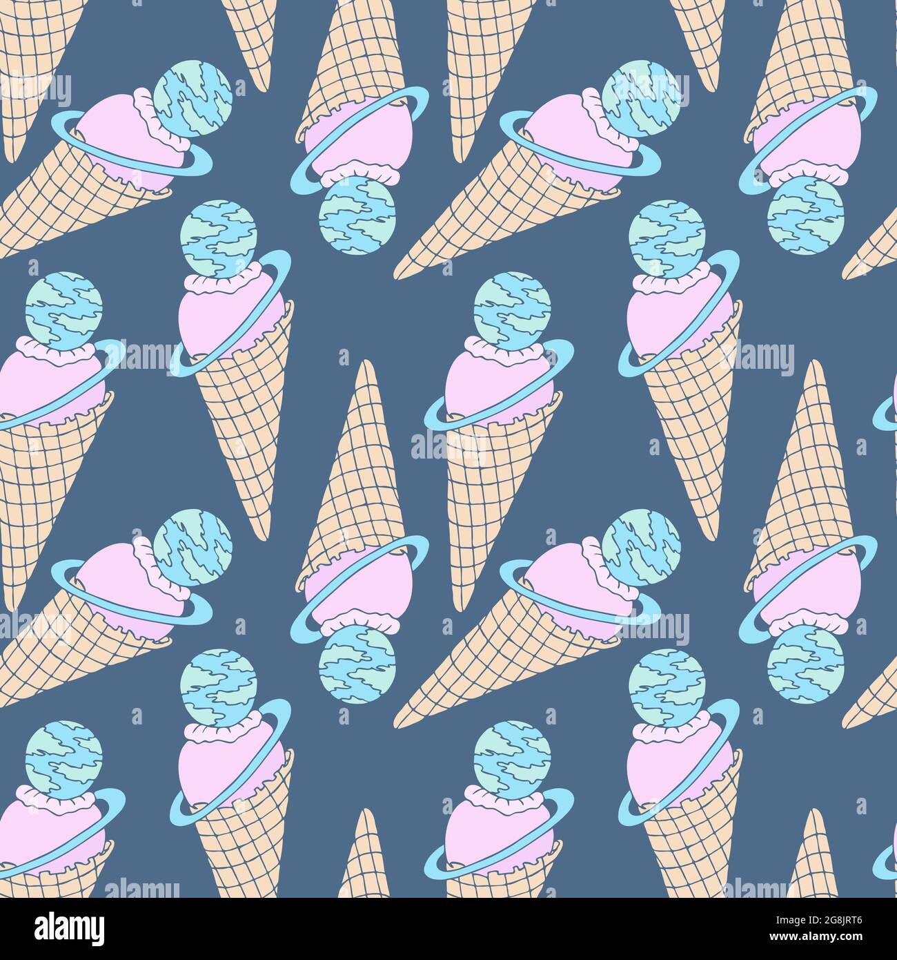Ice cream pattern seamless, colored in a waffle cone, pink blue yellow ...