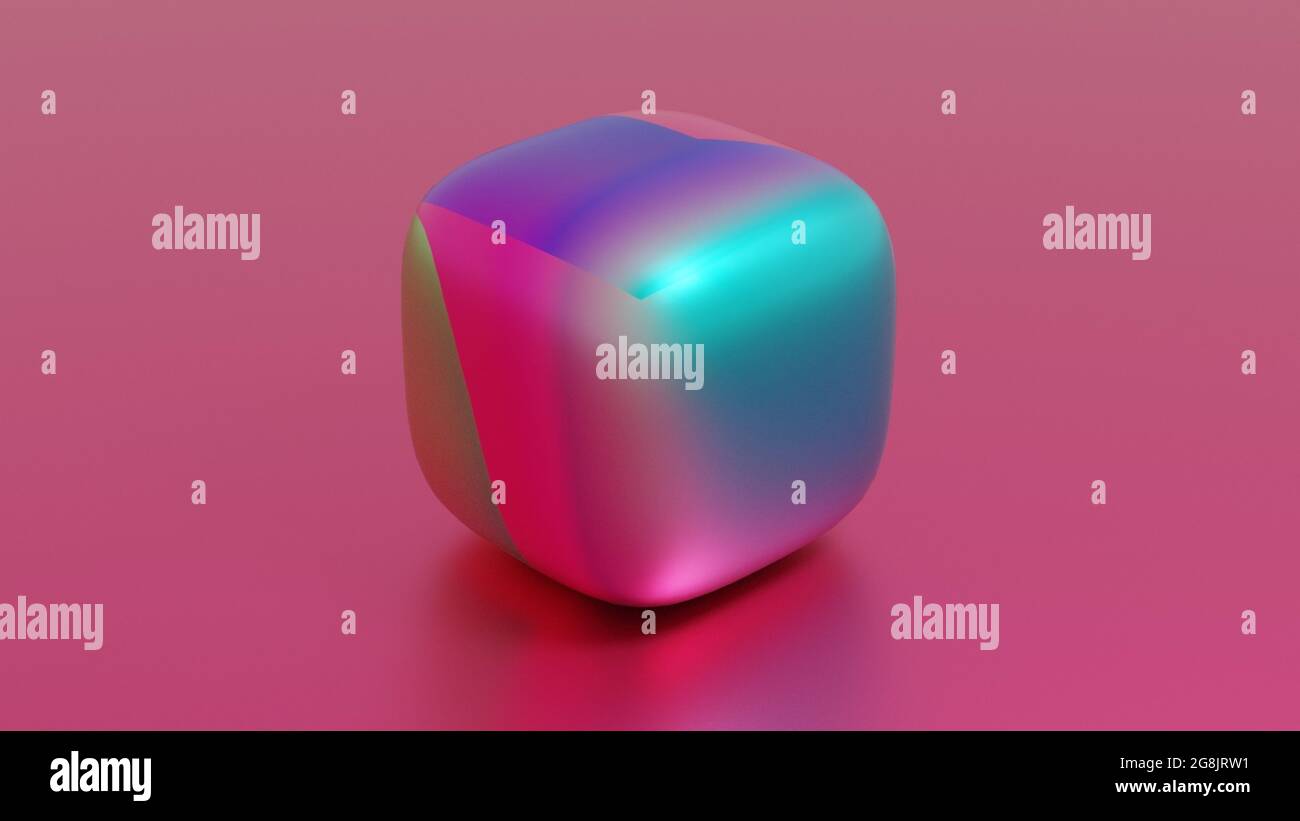 3D rendering of a rainbow colored cube isolated on a pink background ...
