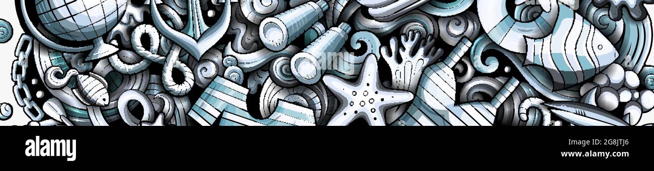 Marine hand drawn doodle banner. Cartoon vector detailed flyer Stock ...