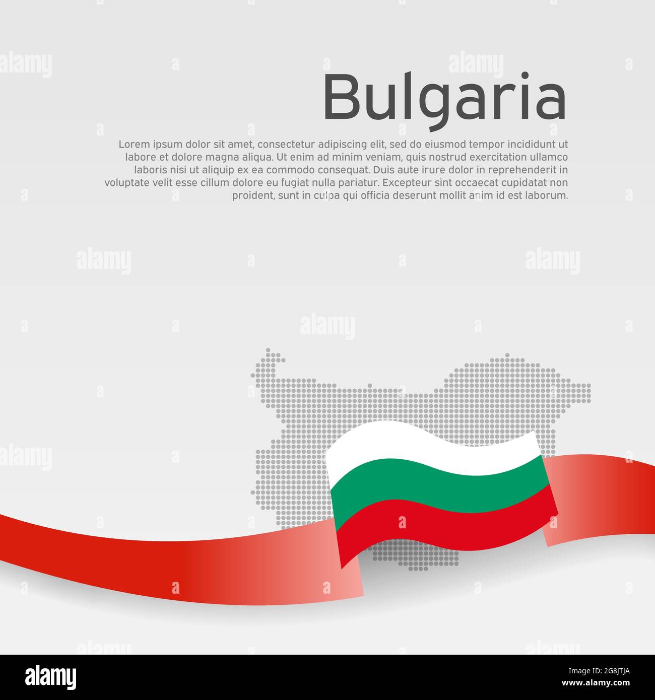 Bulgaria flag, mosaic map on white background. Wavy ribbon with the ...