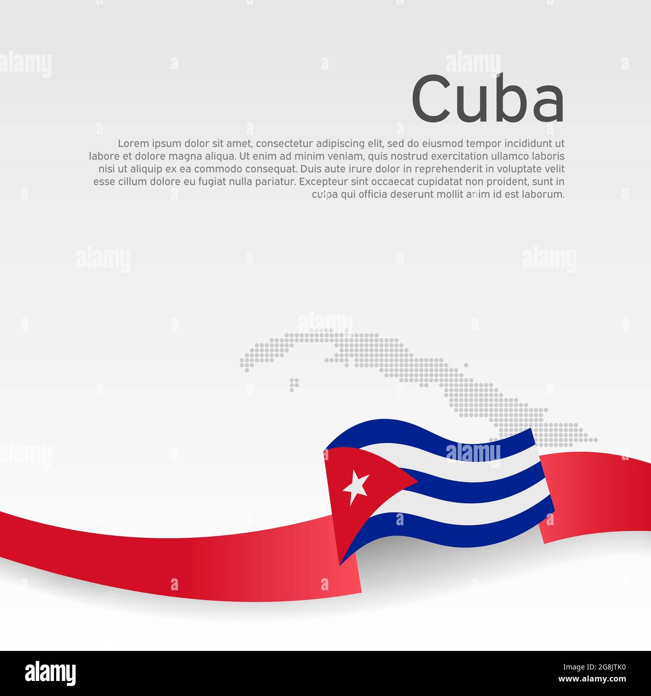 Cuba flag, mosaic map on white background. Wavy ribbon with the cuban ...