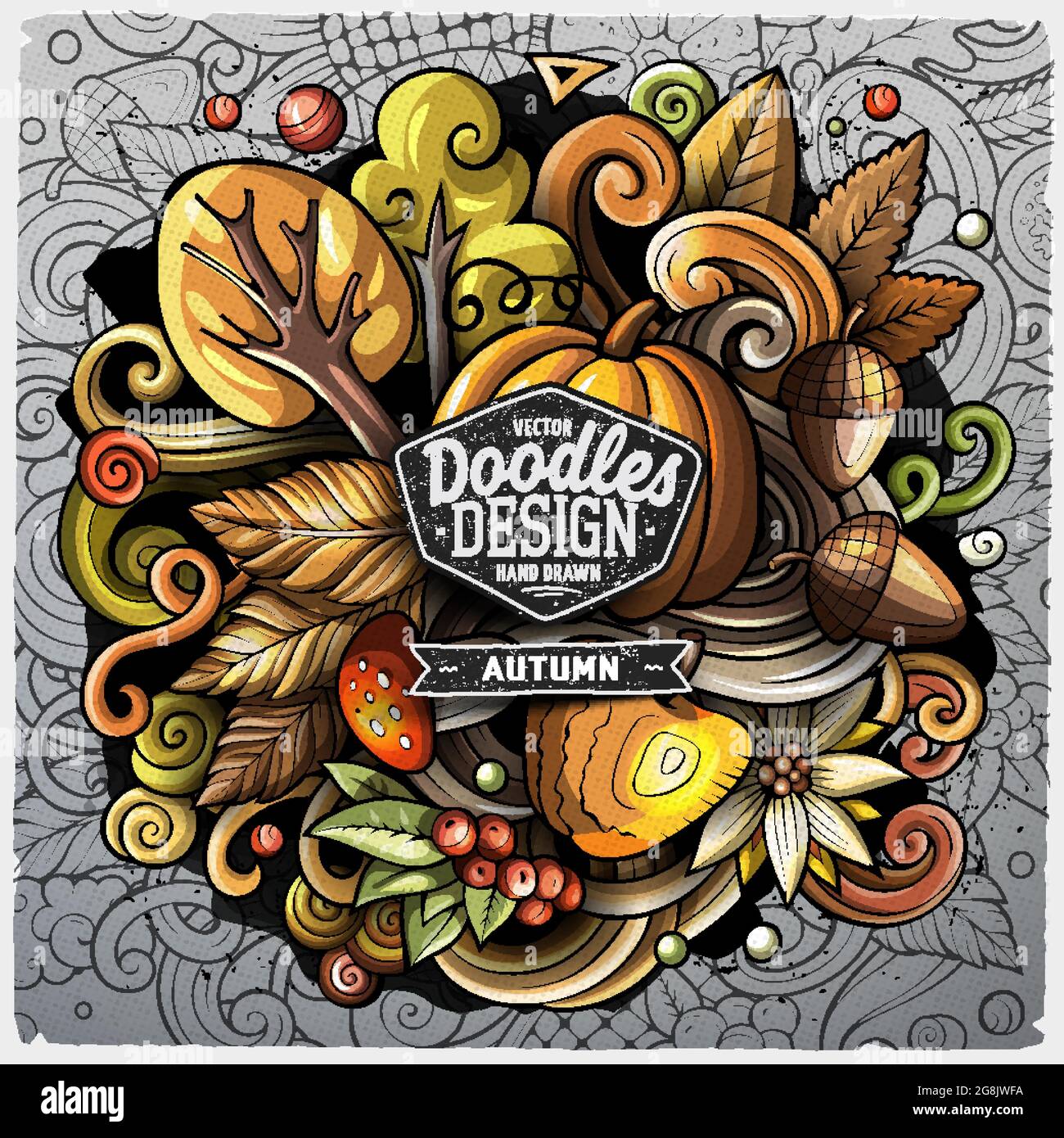 Cartoon vector doodles Autumn illustration Stock Vector Image & Art - Alamy