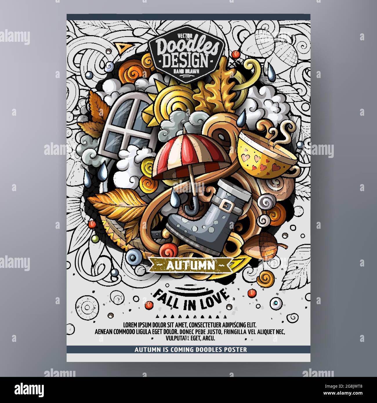 Cartoon vector doodle Autumn poster template Stock Vector Image & Art ...