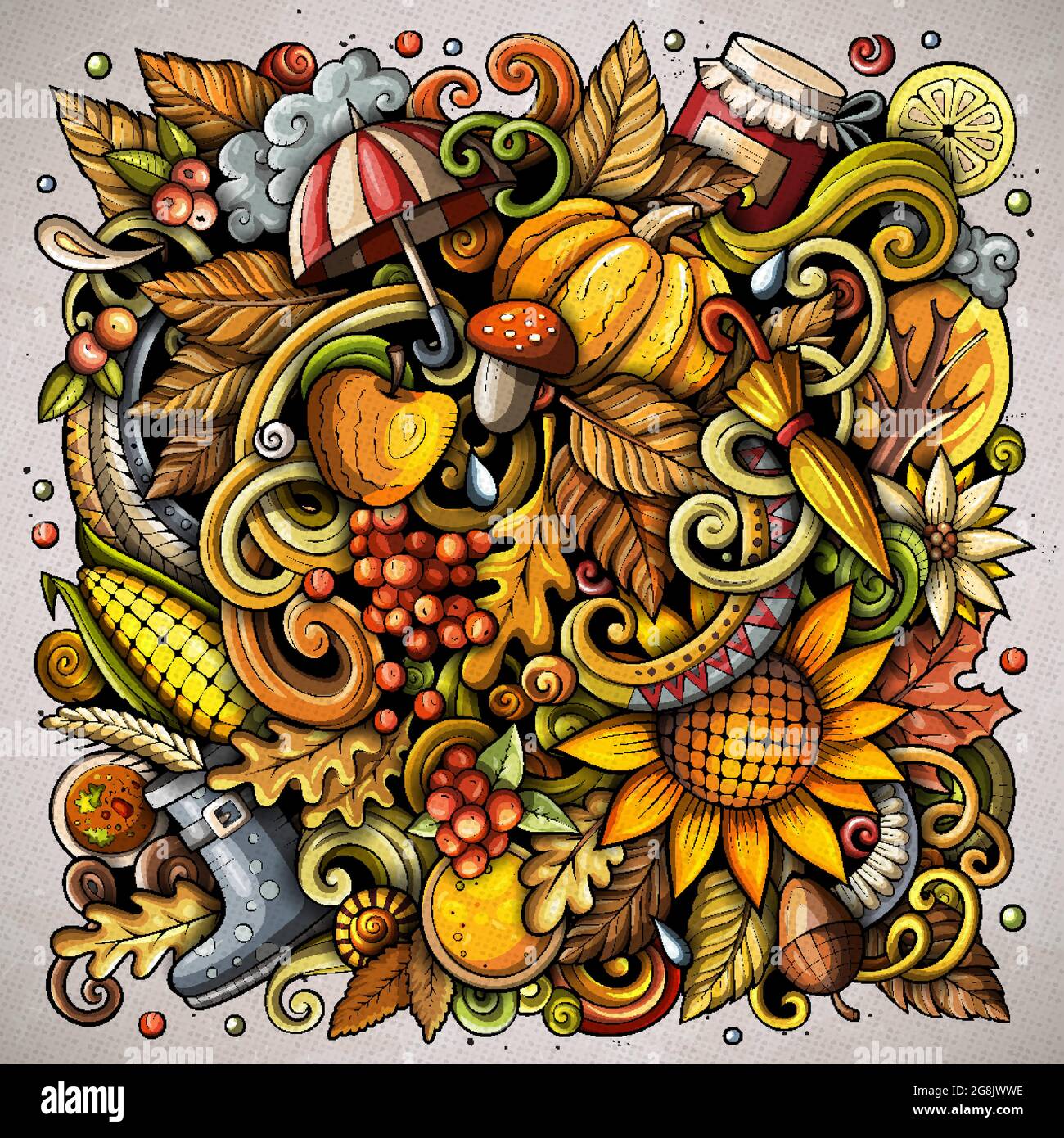 Autumn cartoon vector doodles illustration. Fall poster design Stock ...