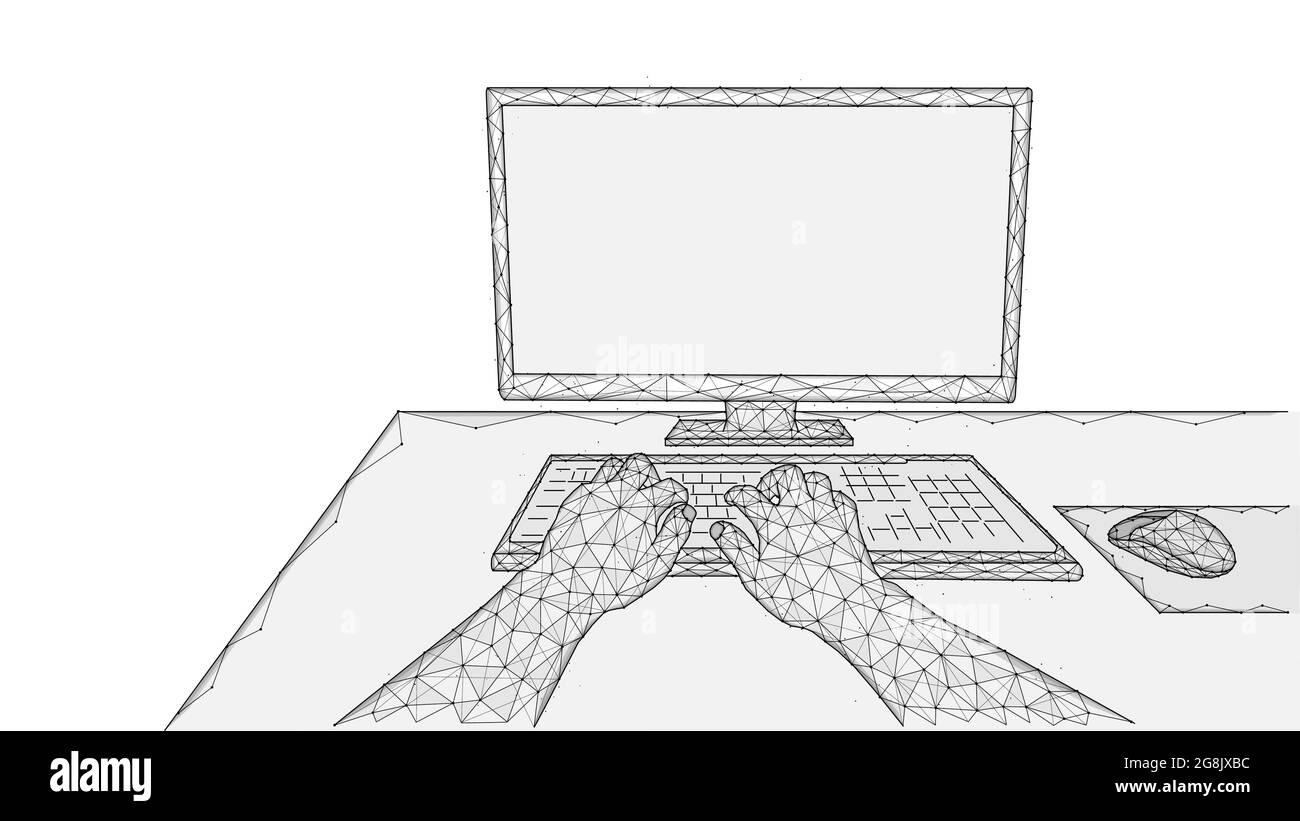 Person working at a computer. Using a computer. Polygonal vector ...