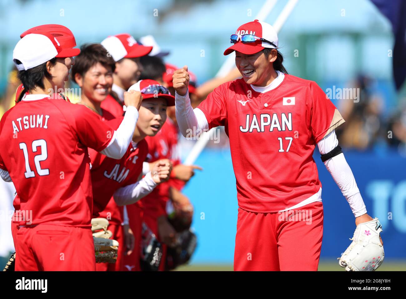Fukushima, Japan. 21st July, 2021. (L-R) Mana Atsumi (JPN), Yukiko Ueno (JPN) Softball : Opening ...
