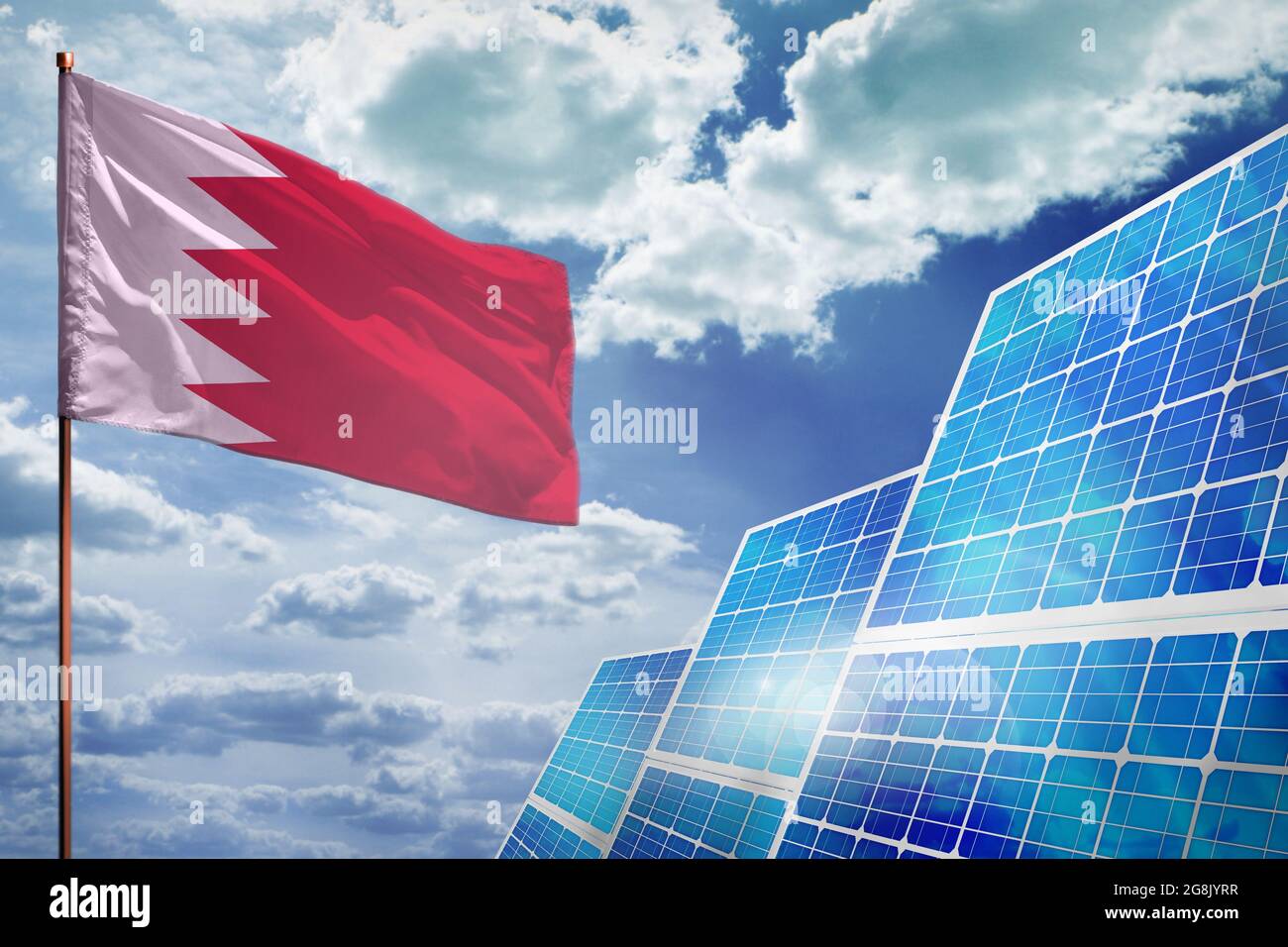 Bahrain solar energy, alternative energy industrial concept with flag ...