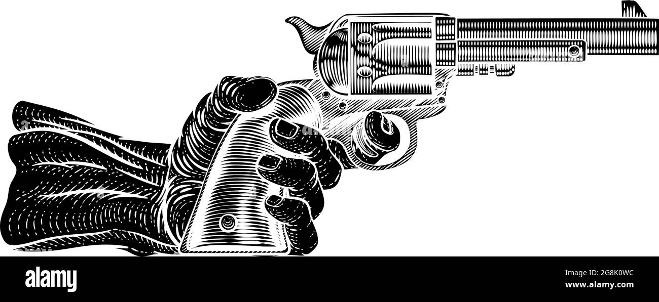 Hand And Western Cowboy Gun Pistol Vintage Woodcut Stock Vector Image ...
