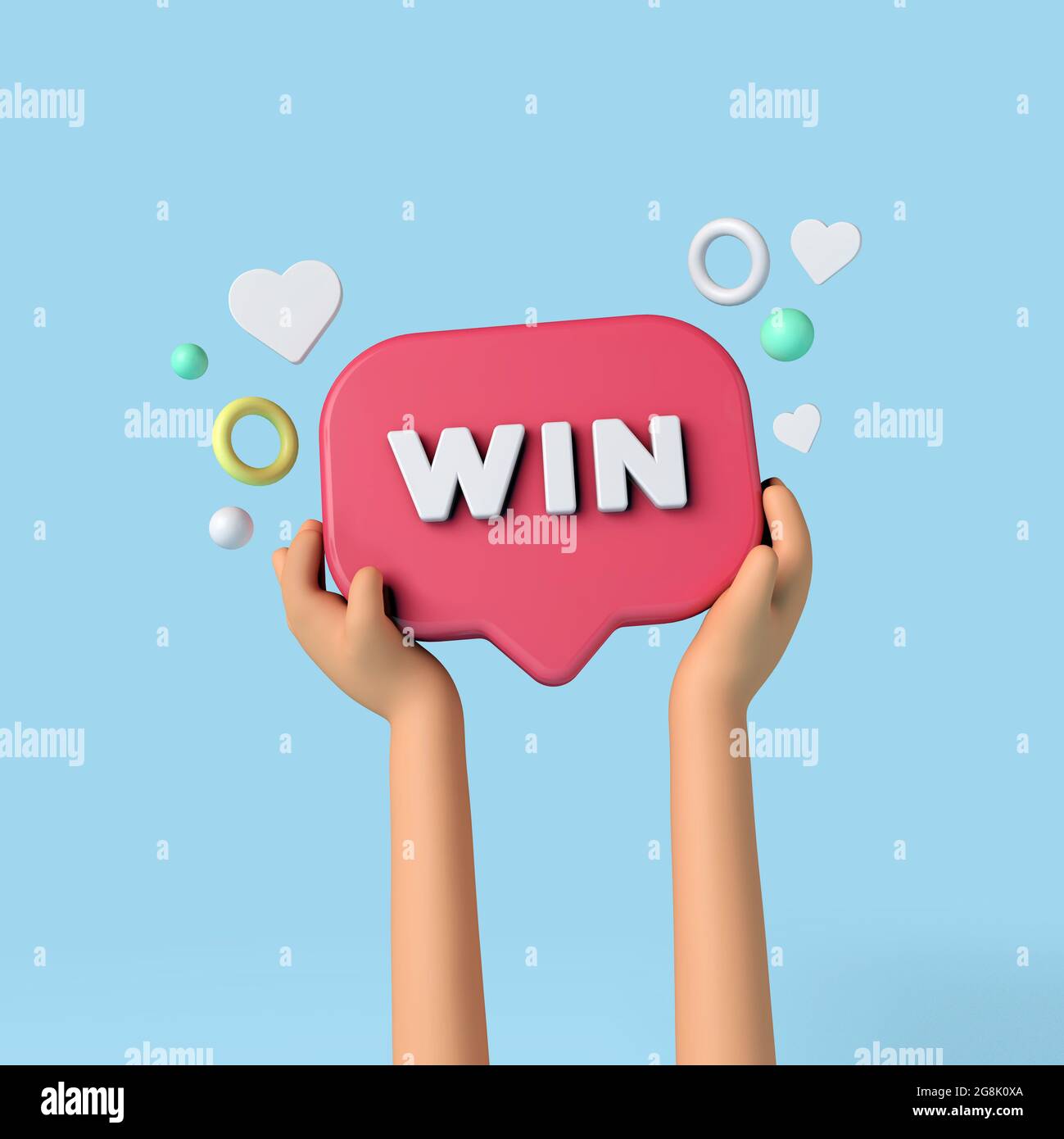 Win social media subscribers sign held by an influencer. 3D Rendering ...