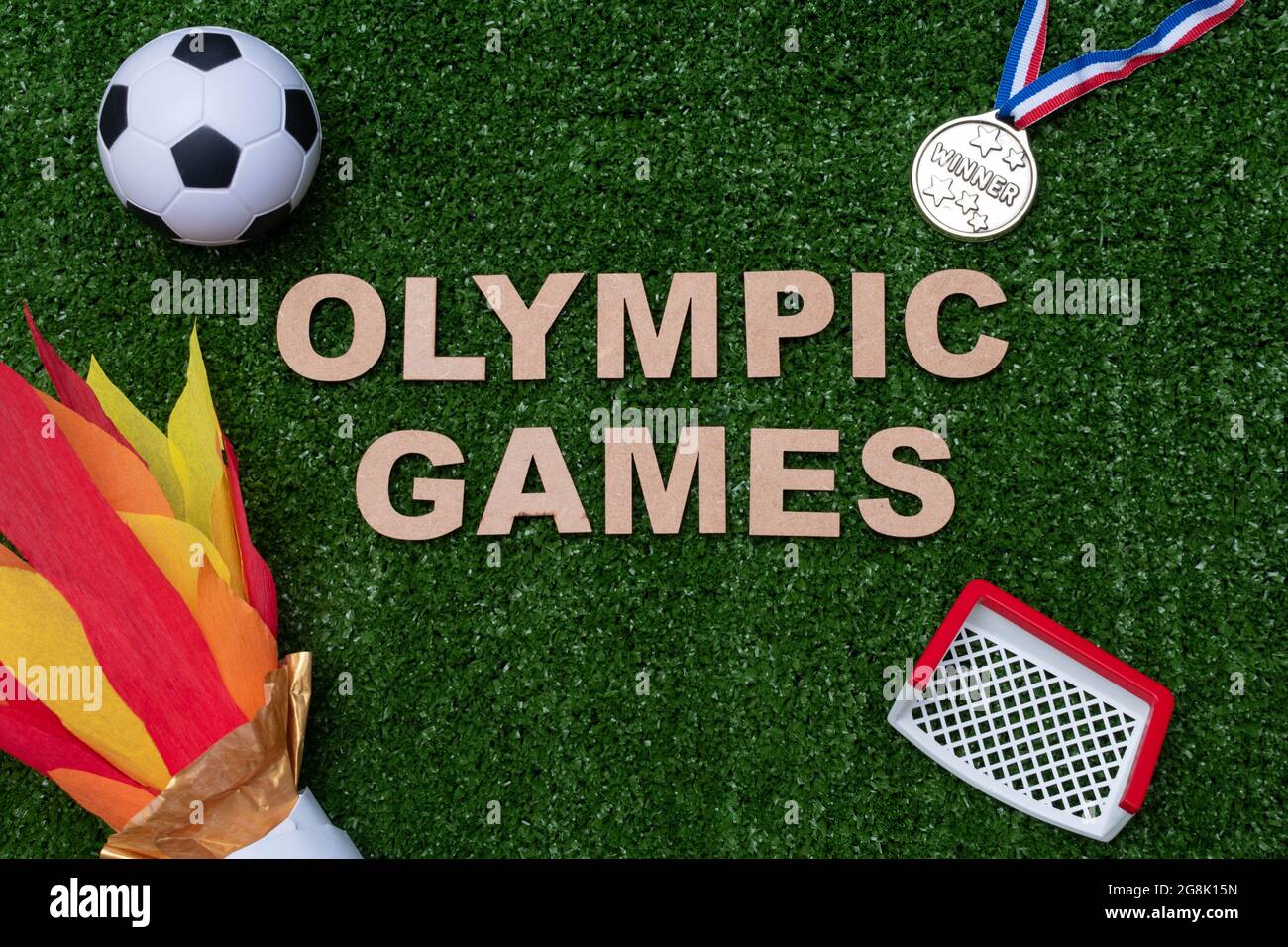 High angle shot of the Olympic football objects - Tokyo Olympic Games ...