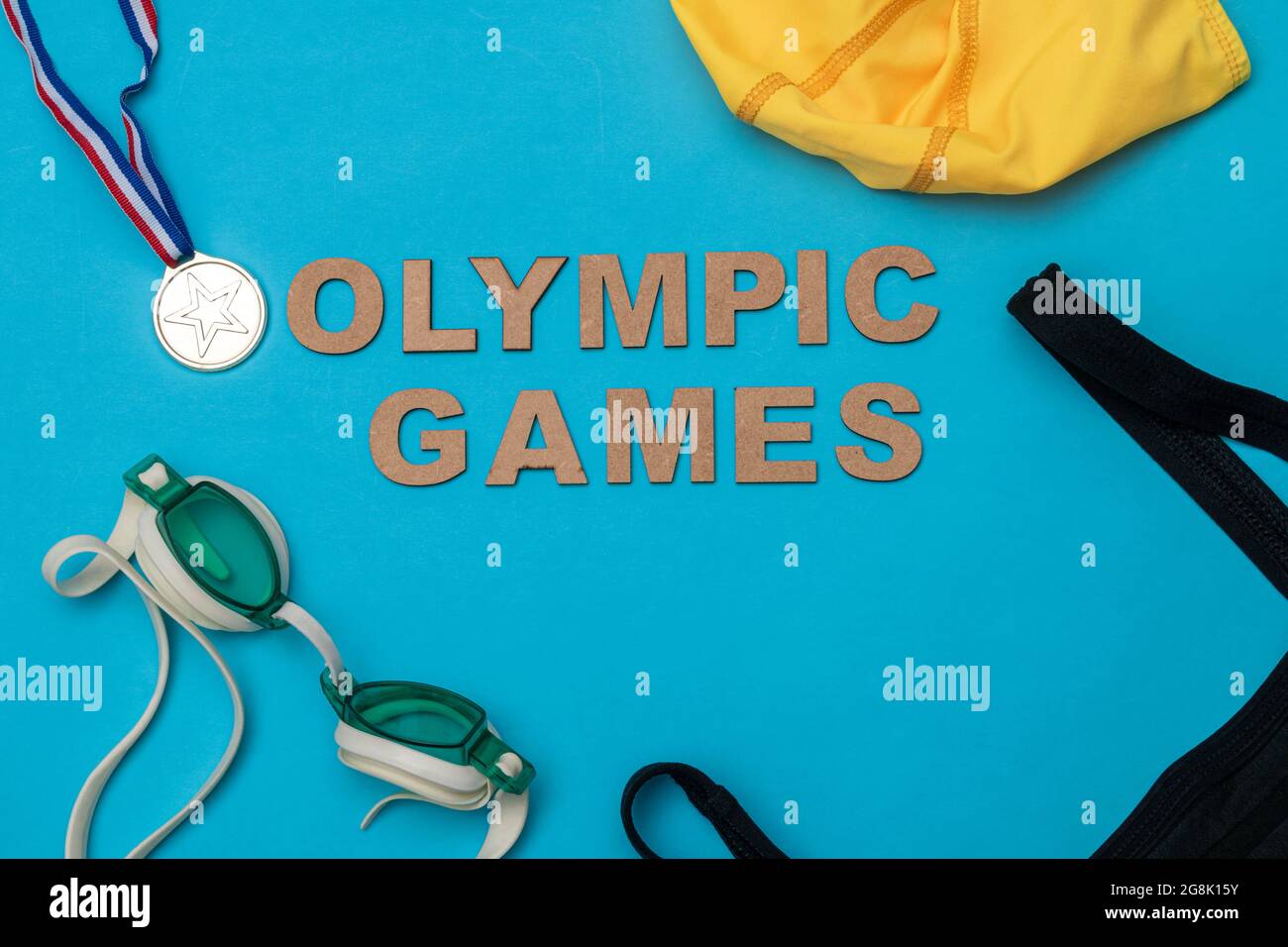 High angle shot of the Olympic swimming objects - Tokyo Olympic Games ...